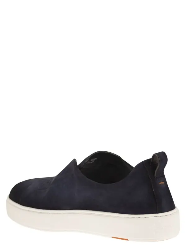 Santoni Suede Leather Slip-on Trainers With Rubber Sole - Blue