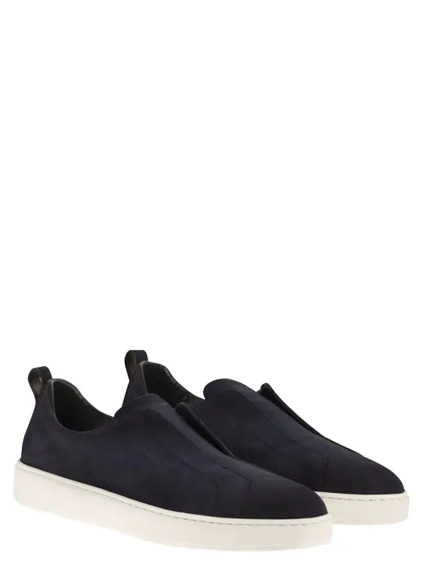 Santoni Suede Leather Slip-on Trainers With Rubber Sole - Blue