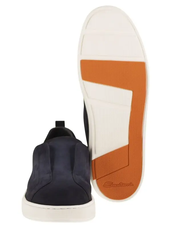 Santoni Suede Leather Slip-on Trainers With Rubber Sole - Blue