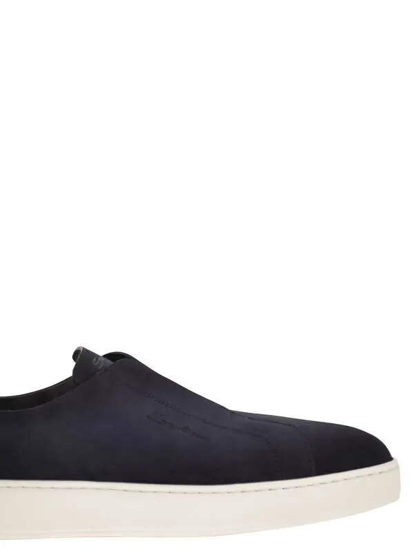Santoni Suede Leather Slip-on Trainers With Rubber Sole - Blue