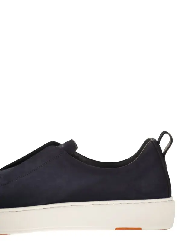 Santoni Suede Leather Slip-on Trainers With Rubber Sole - Blue
