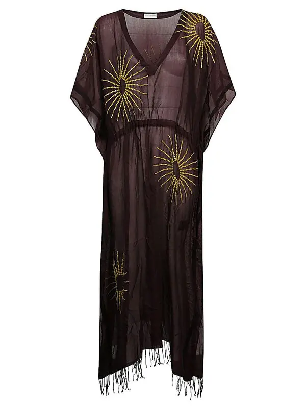 Dries Van Noten Cotton And Silk Embroidered Kaftan - Brown