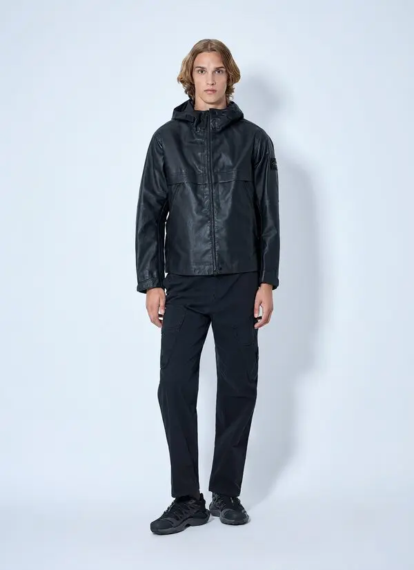 Stone Island Hooded Leather Jacket