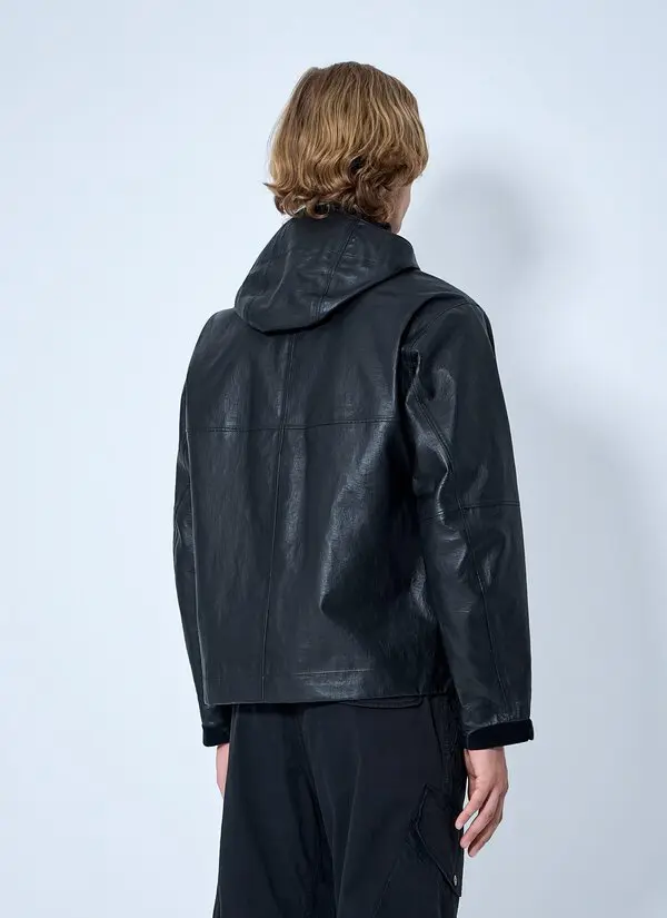 Stone Island Hooded Leather Jacket