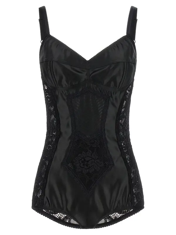 Dolce & Gabbana Satin And Lace Corsetry Bodysuit - Black