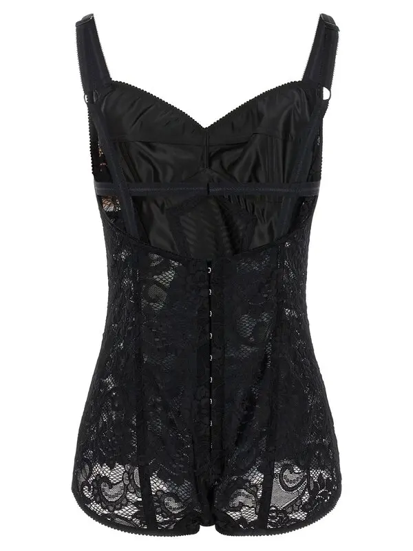 Dolce & Gabbana Satin And Lace Corsetry Bodysuit - Black