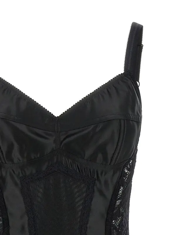 Dolce & Gabbana Satin And Lace Corsetry Bodysuit - Black