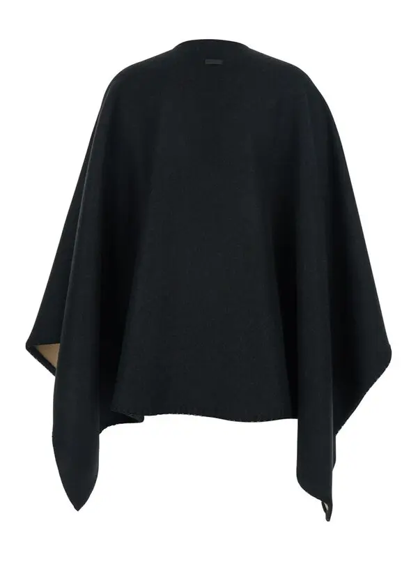 FERRAGAMO Black Reversible Cape With Nadir Print And Logo Lettering On The Front In Cashmere And Wool For - Multicolor