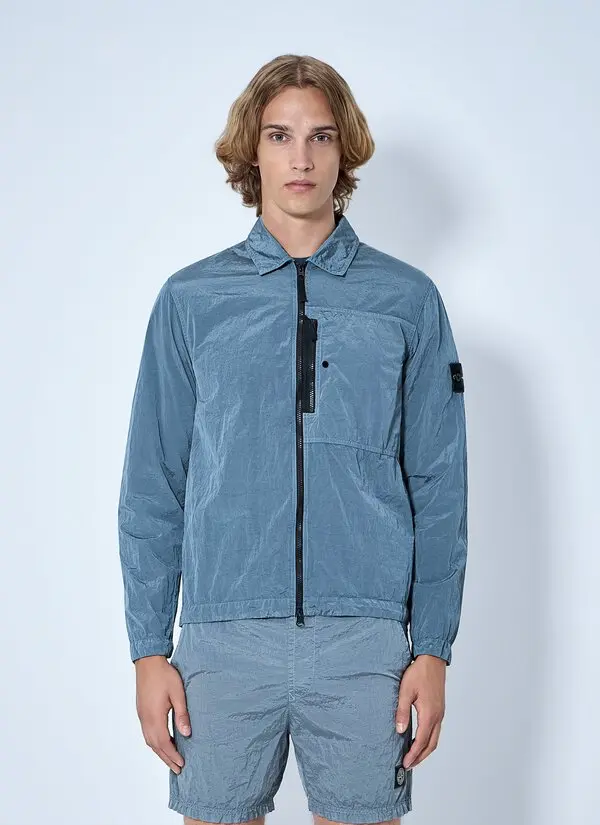 Stone Island Zip-up Jacket With Chest Pocket - Blue