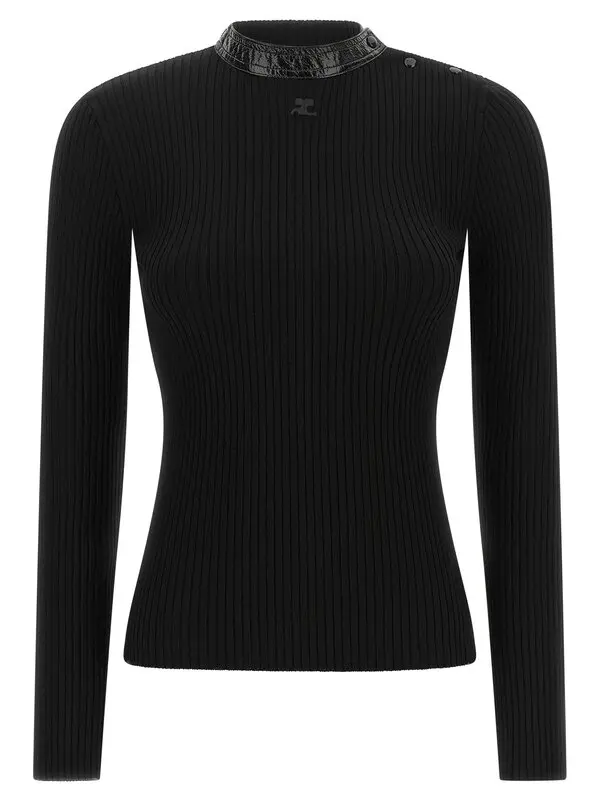 COURREGES Vinyl Collar Sweater - Black
