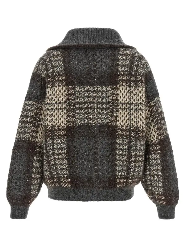 Brunello Cucinelli Dazzling Tartan Cardigan - Gray