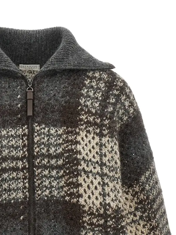 Brunello Cucinelli Dazzling Tartan Cardigan - Gray