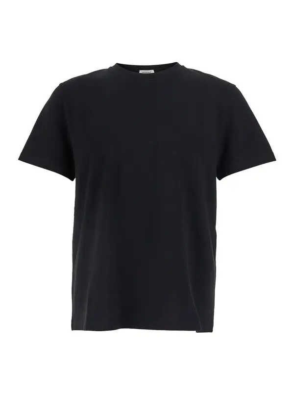 Saint Laurent Crew Neck T-shirt With Embroidered Logo On The Back In Cotton For - Black