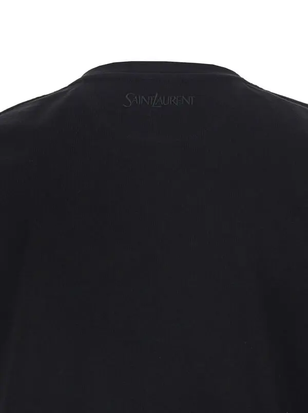 Saint Laurent Crew Neck T-shirt With Embroidered Logo On The Back In Cotton For - Black