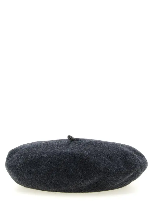 Brunello Cucinelli Monile Embroidered Wool Basque Cap - Gray