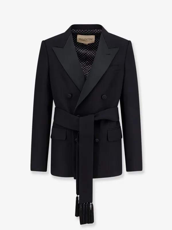 Valentino Garavani Virgin Wool Blazer With Belt - Multicolor