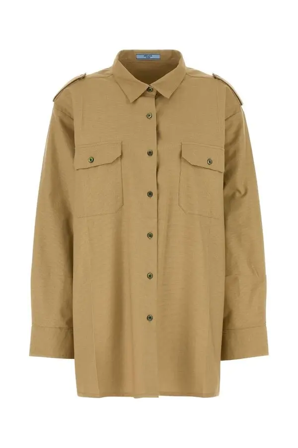 Prada Camel Cotton Oversize Shirt - Brown