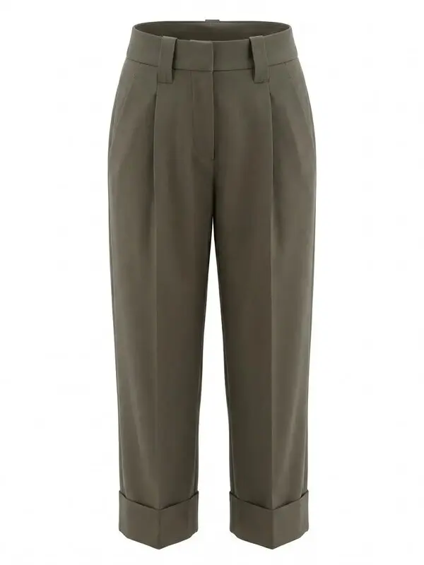 Brunello Cucinelli Wool Pleated Carrot Pants - Multicolor