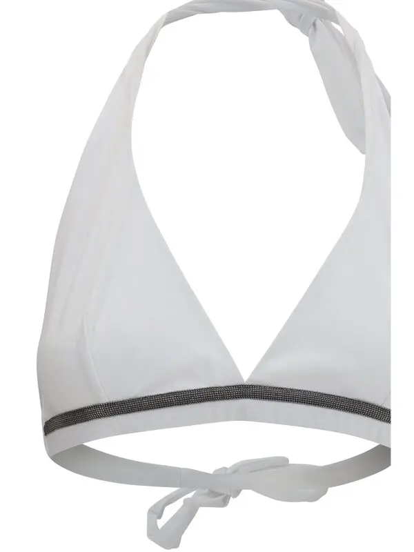 Brunello Cucinelli Tech Jersey Bikini Top With Monili - White