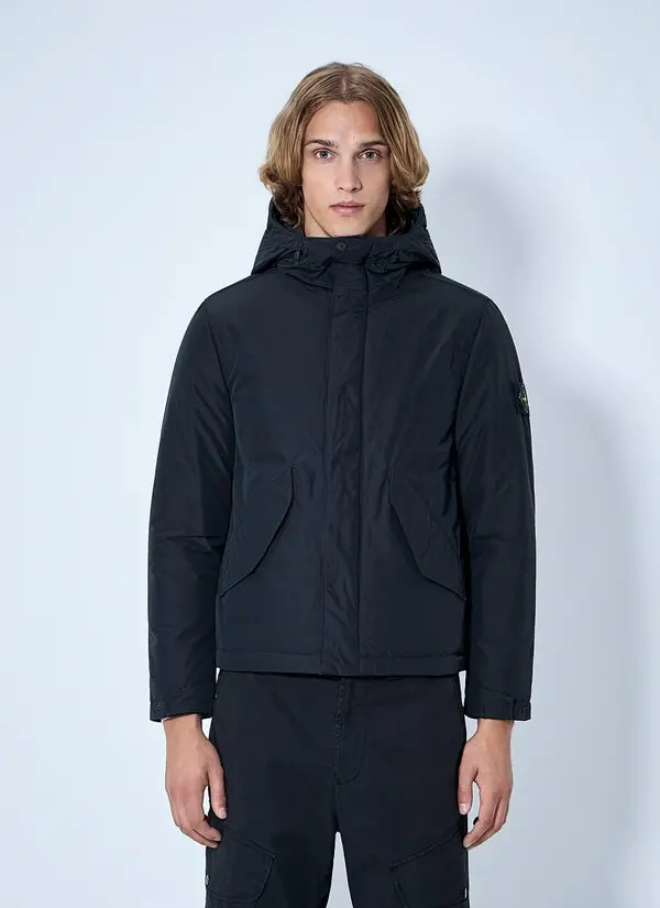 Stone Island Hooded Jacket With Patch Detail - Blue