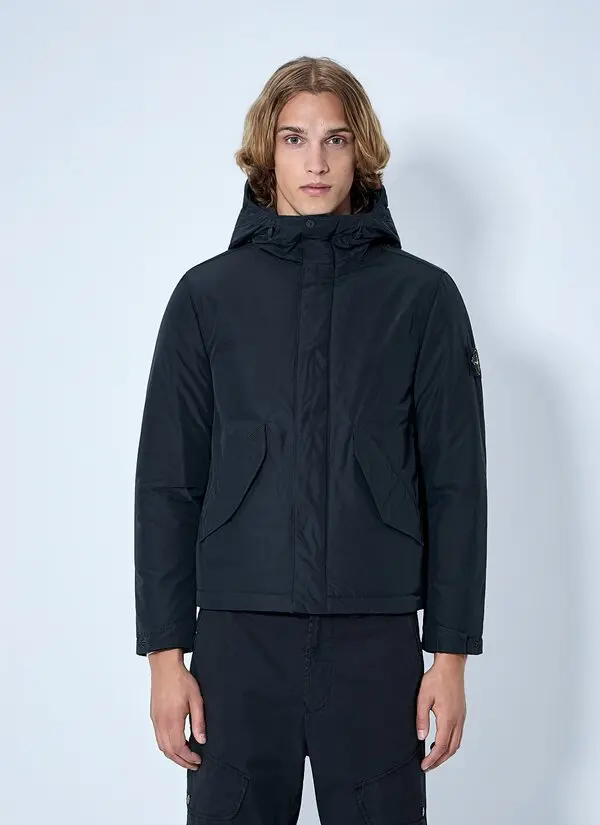 Stone Island Hooded Jacket With Patch Detail - Blue