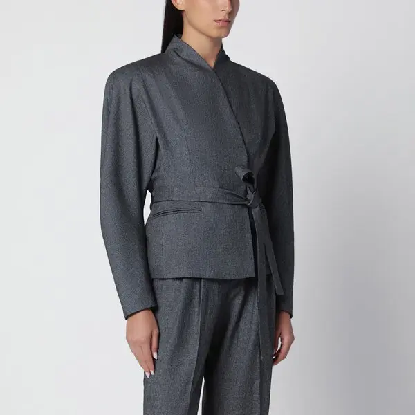 Andamane Coordinated Belt Jacket In Grey Melange