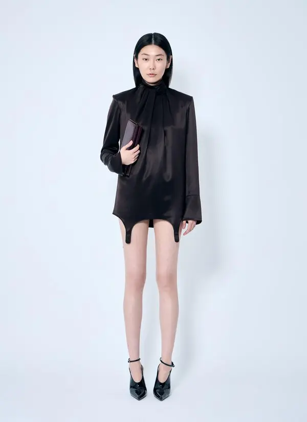 Saint Laurent Twist-neck Garter Blouse - Brown