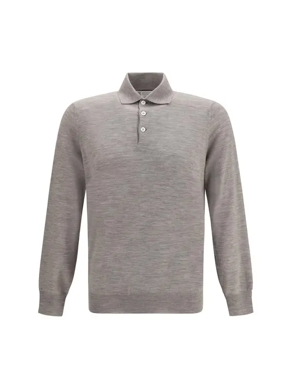 Brunello Cucinelli Virgin Wool Polo Sweater - Gray