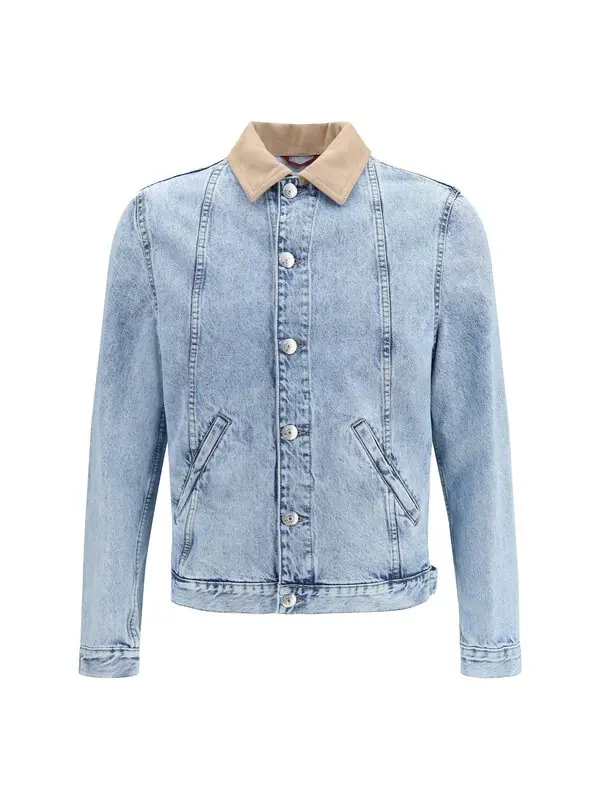 Brunello Cucinelli Denim Jacket With Suede Collar - Blue