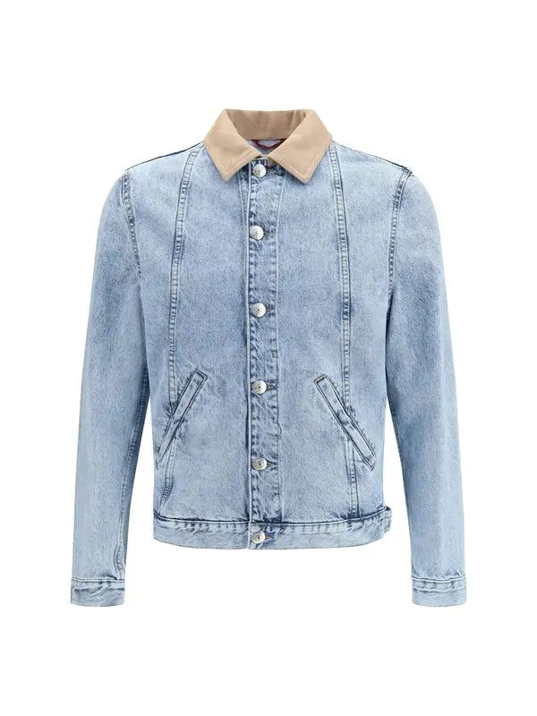 Brunello Cucinelli Denim Jacket With Suede Collar - Blue