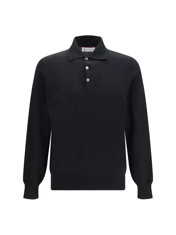 Brunello Cucinelli Long Sleeve Cotton Polo - Black