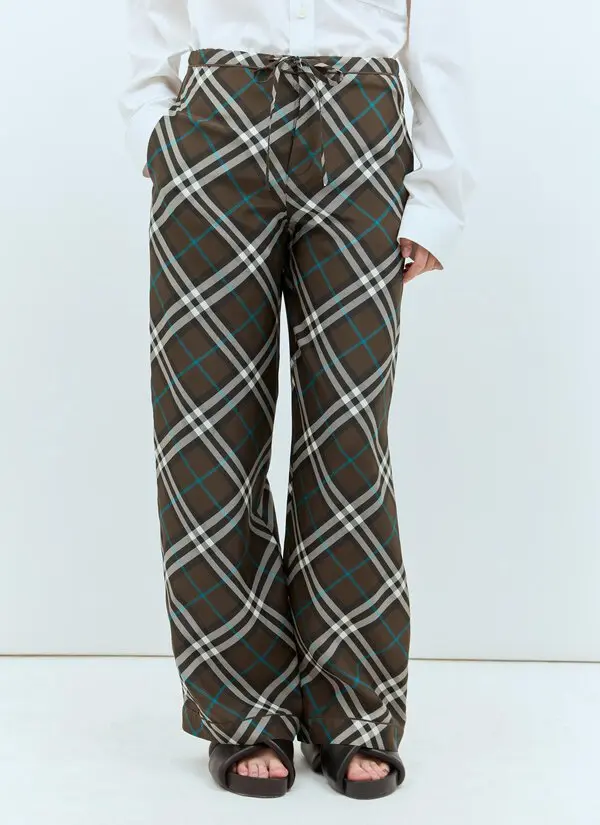 Burberry Check Silk Pants - Brown