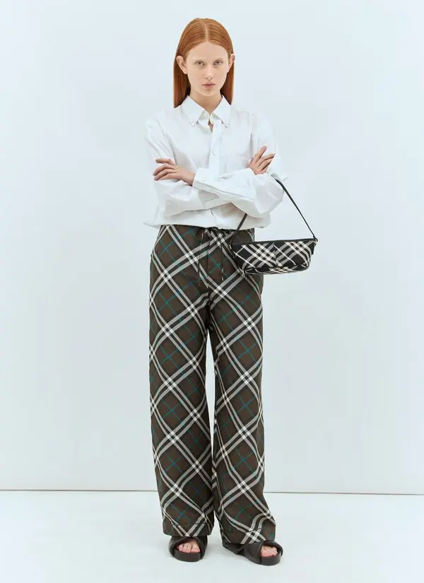Burberry Check Silk Pants - Brown