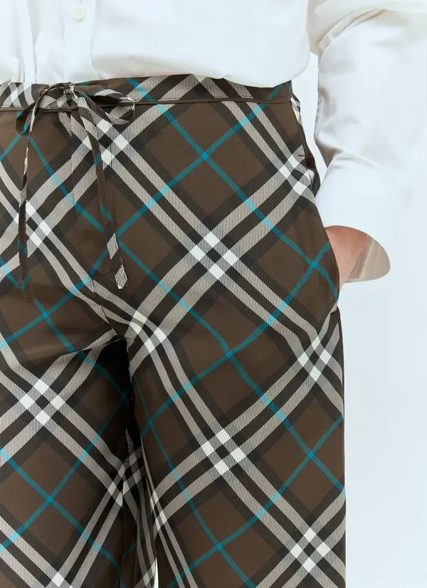 Burberry Check Silk Pants - Brown