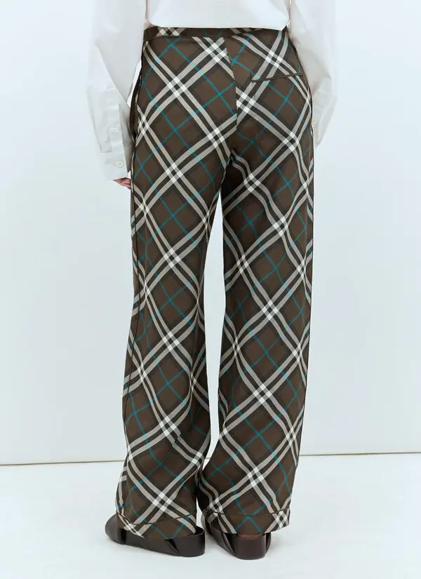 Burberry Check Silk Pants - Brown