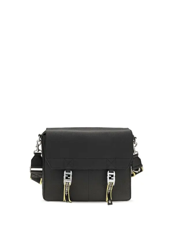 Fendi Flow Mess Medium Roman Leather Crossbody Bag - Black