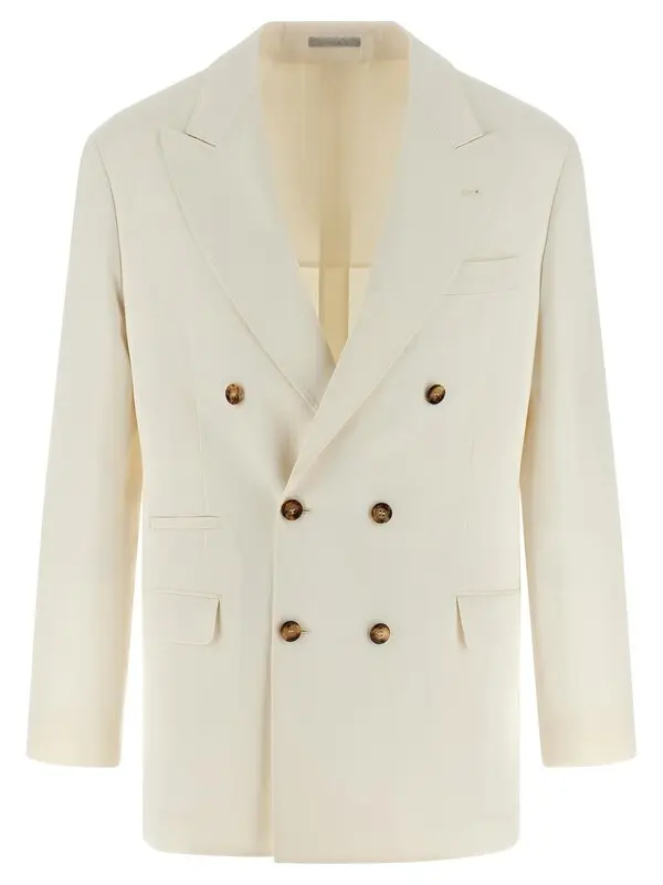 Brunello Cucinelli Linen Silk Blazer - White
