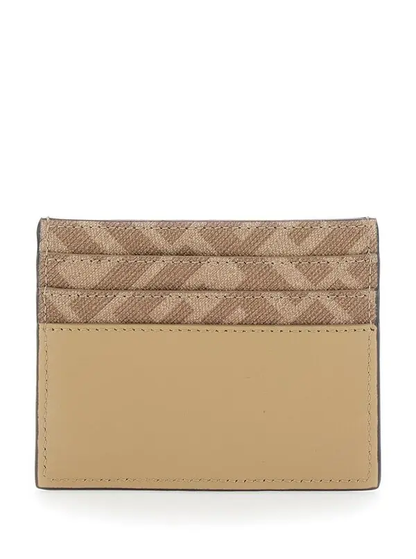 Fendi Beige Card Holder With Ff Plaque On The Front In Leather