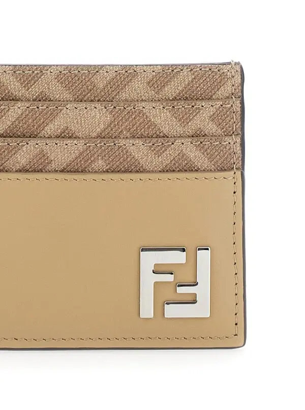 Fendi Beige Card Holder With Ff Plaque On The Front In Leather