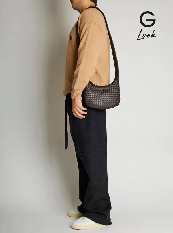 Bottega Veneta Veneto' Shoulder Bag With Fixed Shoulder Strap And All-over Intrecciato Motif In Leather - Brown