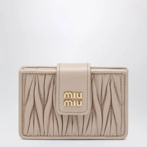 Miu Miu Matelasse Nappa Card Holder In Powder - Pink