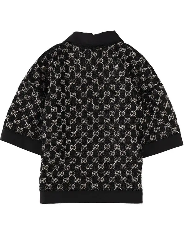 Gucci Gg Crystal Embellished Polo Top - Black