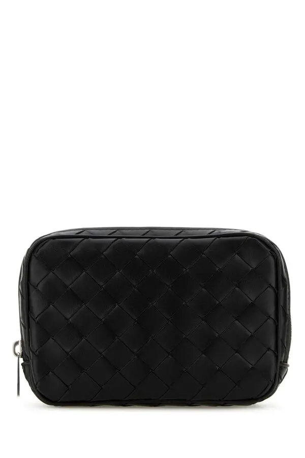 Bottega Veneta Leather Small Intrecciato Beauty Case - Black