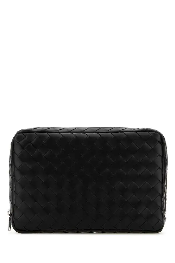 Bottega Veneta Leather Large Intrecciato Beauty Case - Black