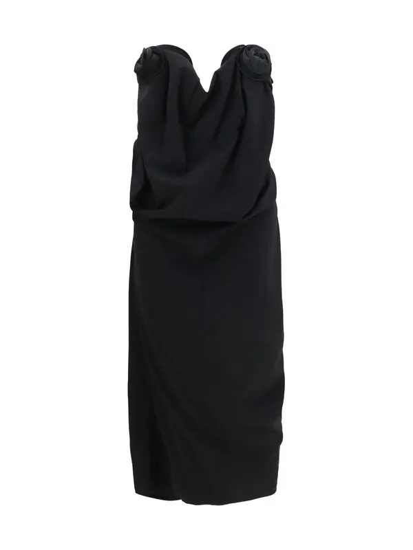 Magda Butrym Draped Dress With Sculptural Floral Details - Black