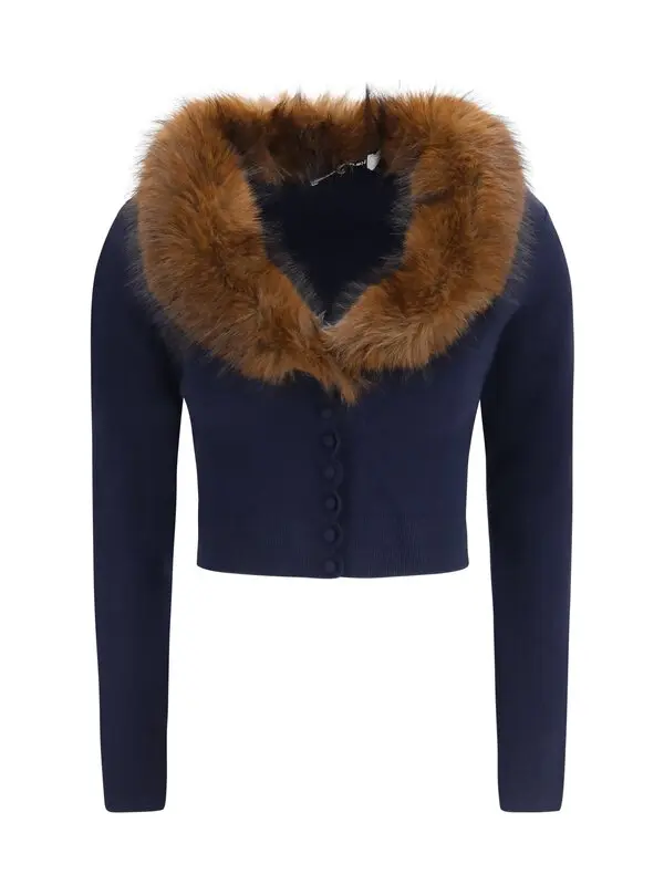 SELF-PORTRAIT Knit And Faux Fur Cardigan - Blue