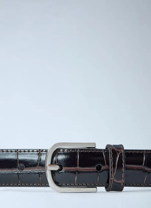 TOTEME Slim Croco-embossed Belt - Black