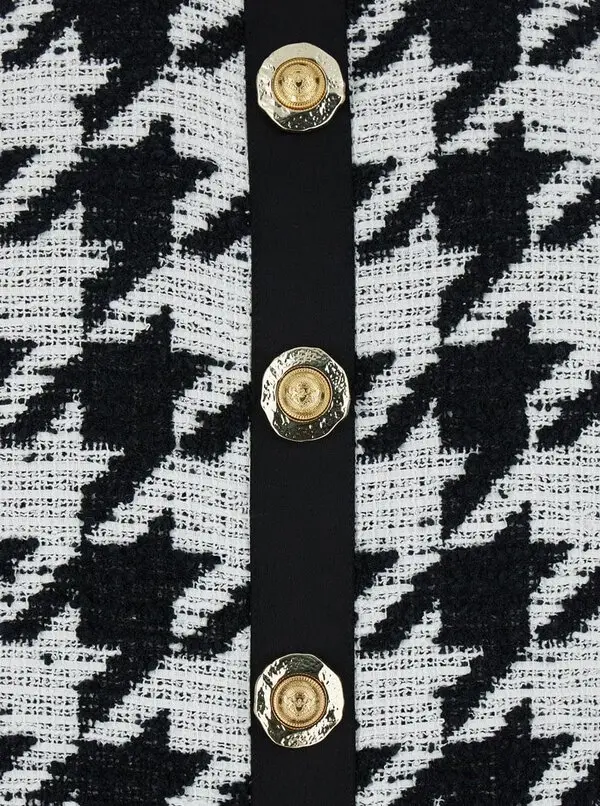 Balmain Halterneck Mini Dress With Houndstooth Motif In Tweed And Satin - Multicolor