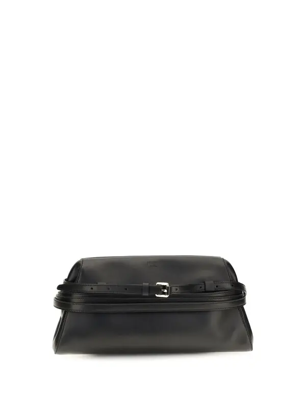 Moschino Leather Clutch With Buckle Detail - Black
