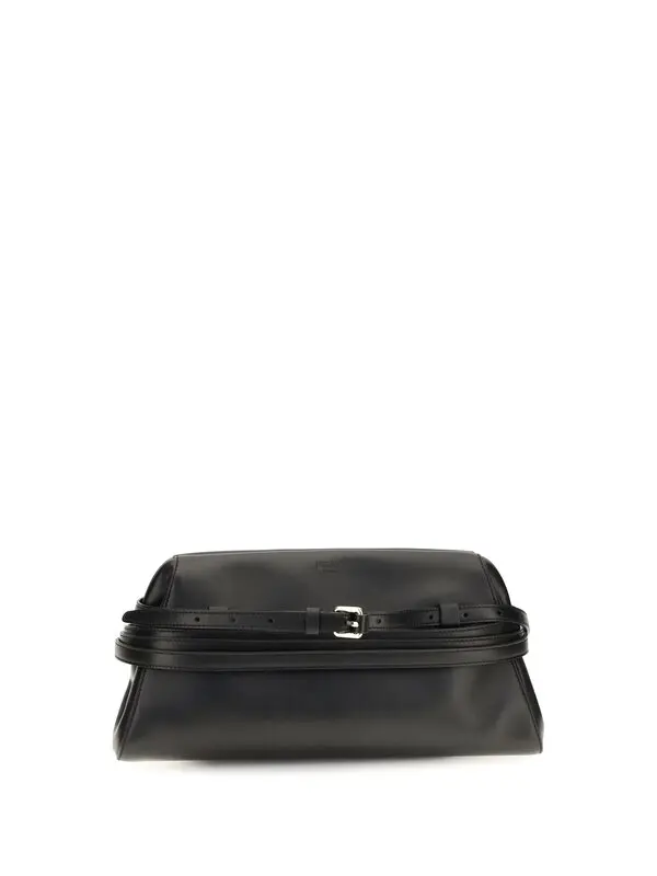 Moschino Leather Clutch With Buckle Detail - Black